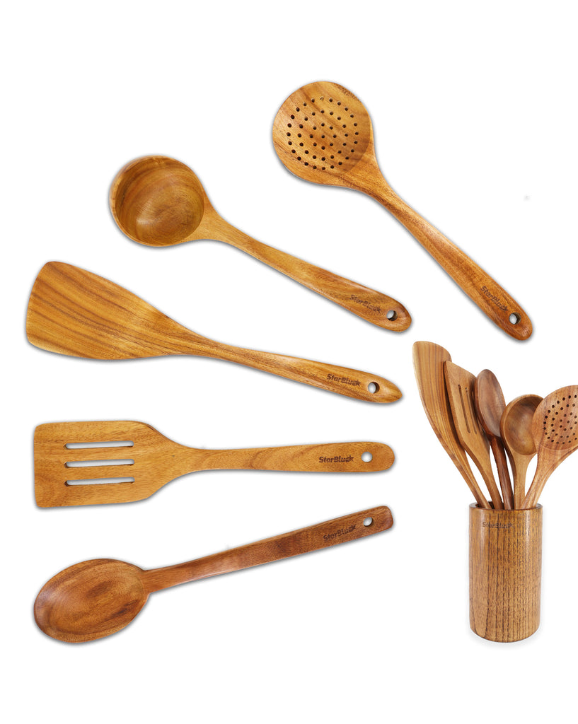 6 Pieces Acacia Wooden Cooking Utensils Set - StarBlue