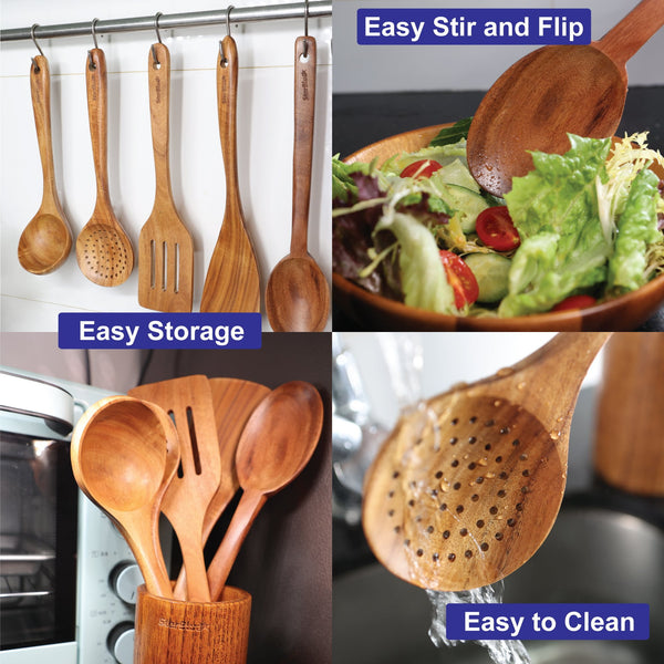 6 Pieces Acacia Wooden Cooking Utensils Set - StarBlue